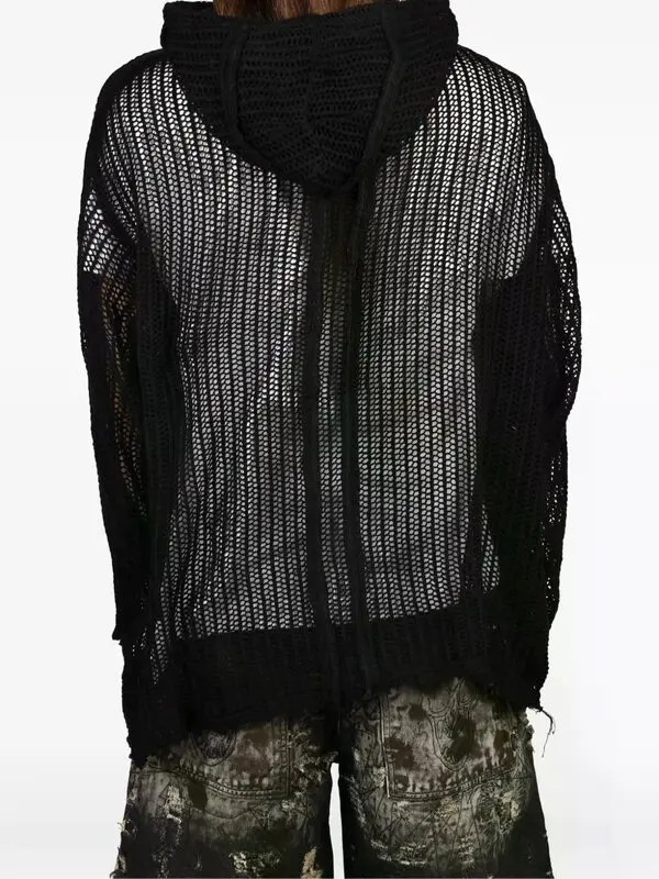 THUG CLUB Distressed Mesh-knit Hoodie