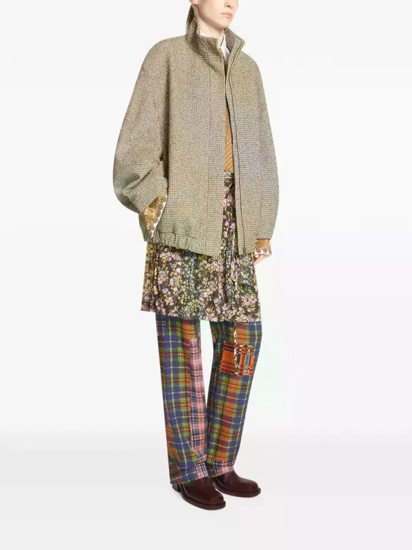 Dries Van Noten Checked Wool Cotton Blend Bomber Jacket