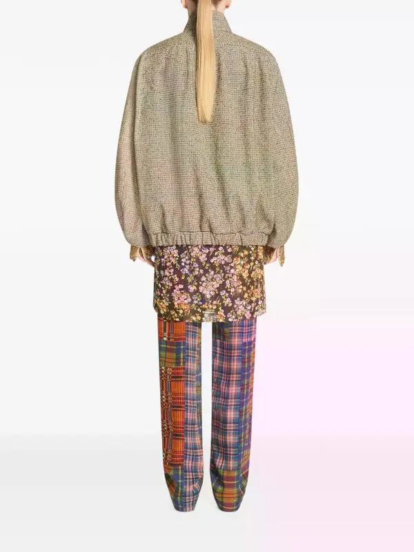 Dries Van Noten Checked Wool Cotton Blend Bomber Jacket
