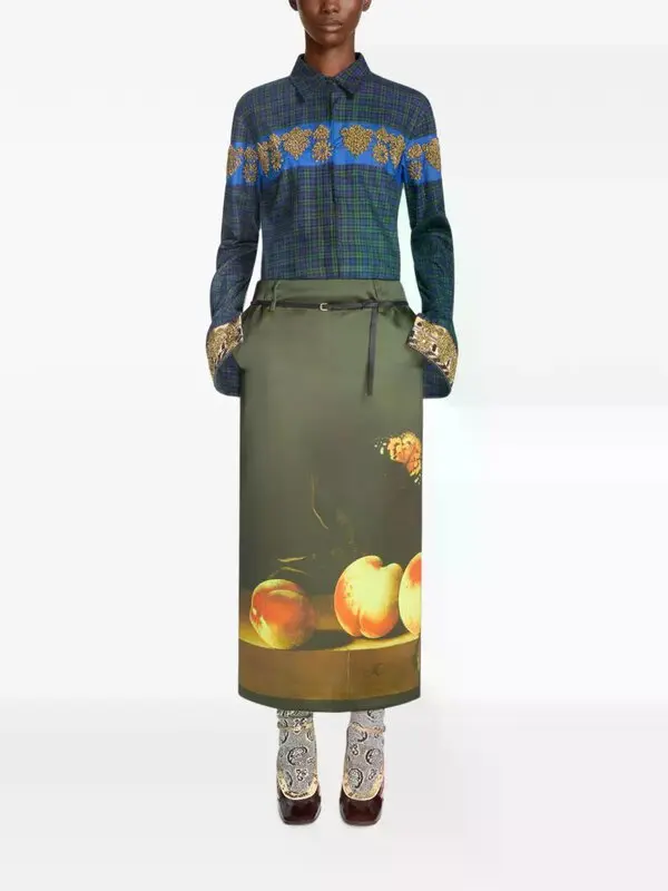 Dries Van Noten Printed Duchesse Long Skirt