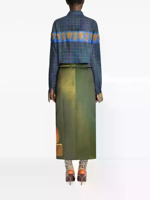Dries Van Noten Printed Duchesse Long Skirt