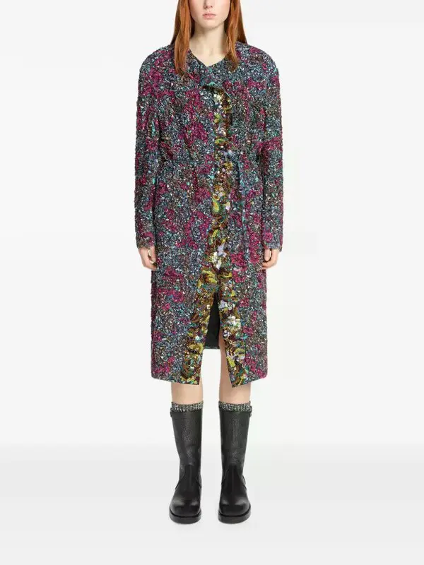 Dries Van Noten Embroidered Marbled Clay Floral Coat