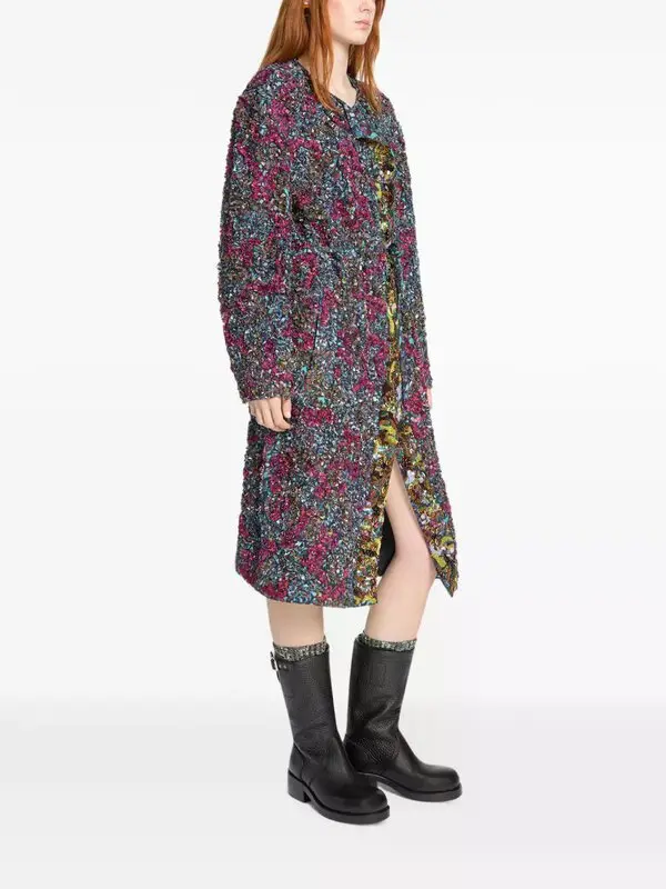 Dries Van Noten Embroidered Marbled Clay Floral Coat