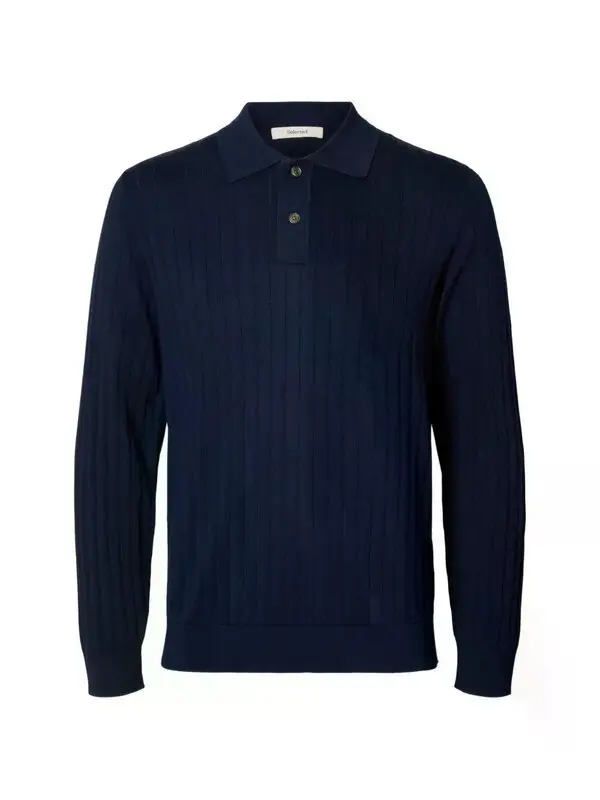 SELECTED Ribbed-knit Polo Shirt