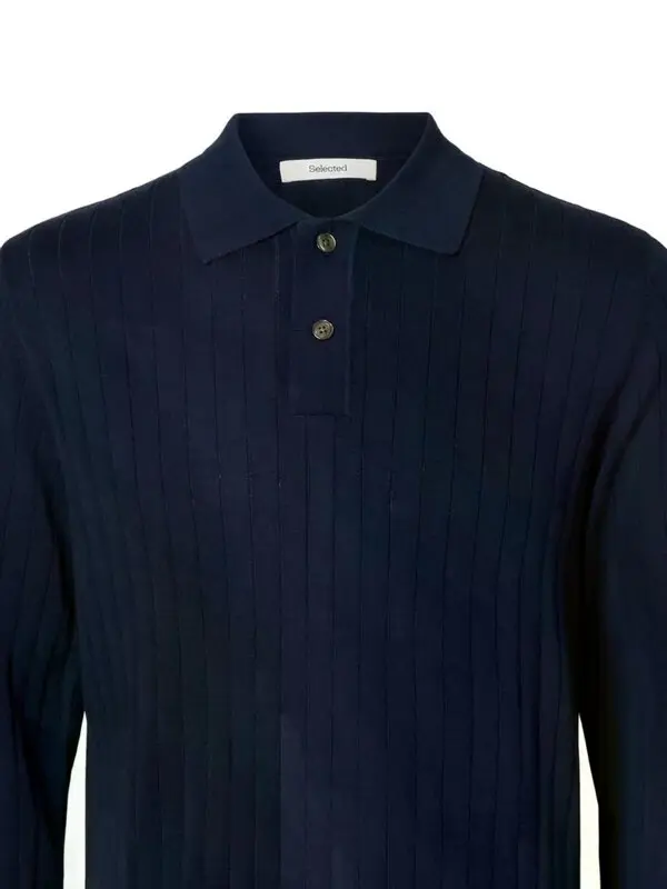 SELECTED Ribbed-knit Polo Shirt