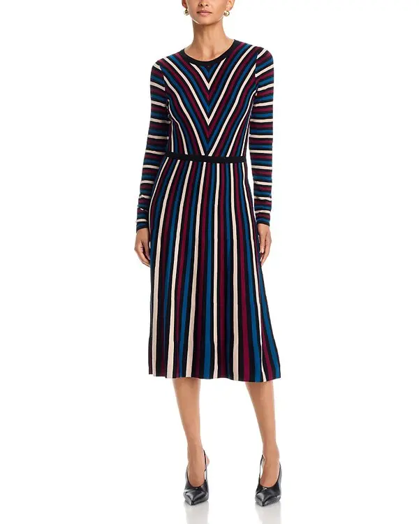 T Tahari Striped Midi Flared Dress