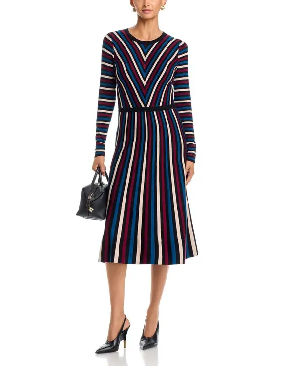 T Tahari Striped Midi Flared Dress