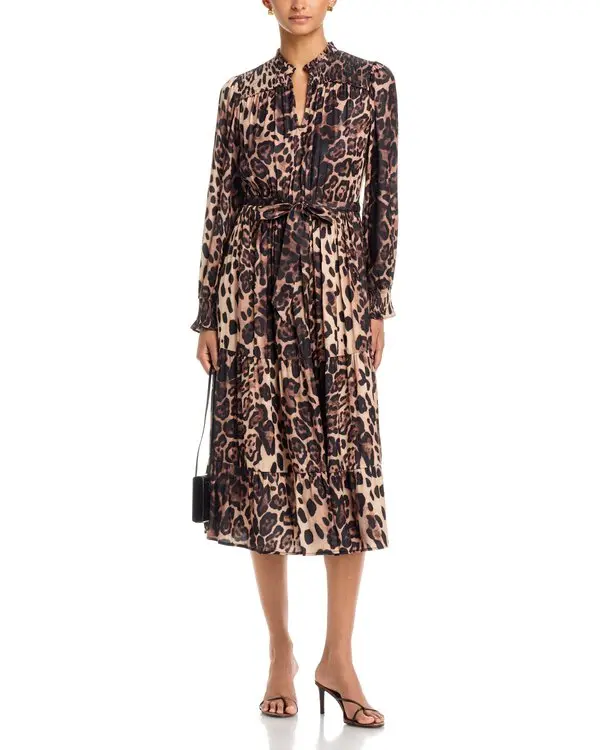T Tahari Split Neck Belted Dress