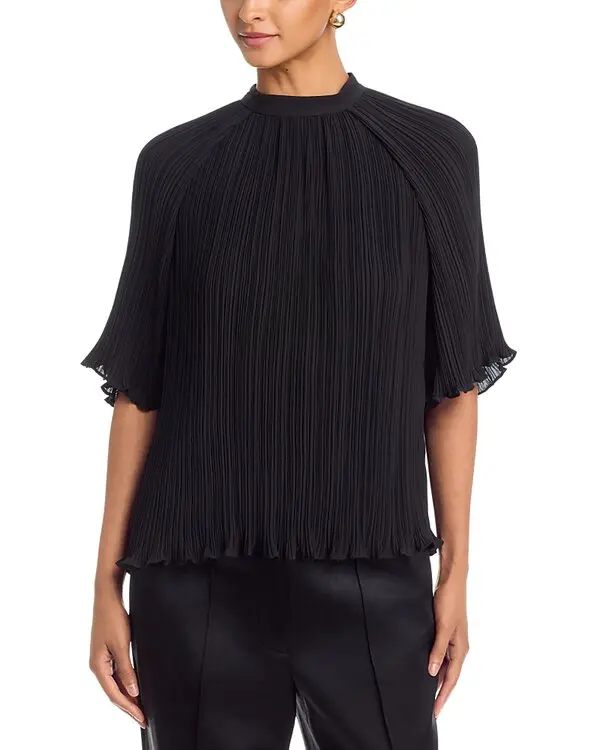 T Tahari Micro Pleated Elbow Sleeve Blouse
