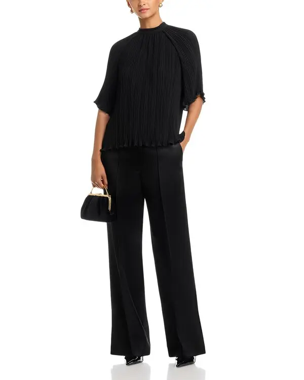 T Tahari Micro Pleated Elbow Sleeve Blouse