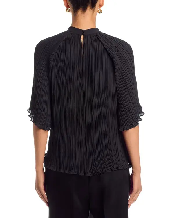 T Tahari Micro Pleated Elbow Sleeve Blouse