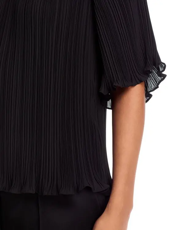 T Tahari Micro Pleated Elbow Sleeve Blouse