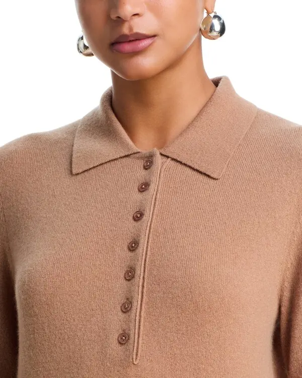 Aqua Henley Polo Cashmere Sweater Exclusive - Camel