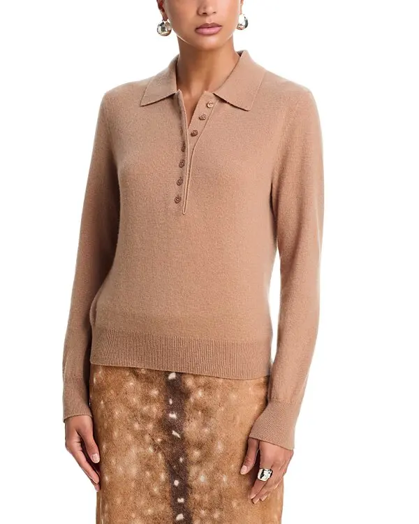 Aqua Henley Polo Cashmere Sweater Exclusive - Camel