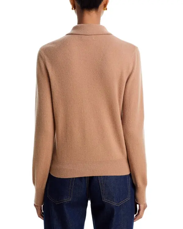 Aqua Cashmere Henley Polo Sweater - Camel