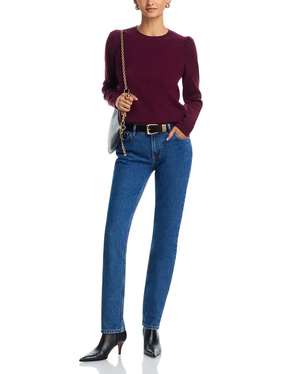 Aqua Ruched Puffed Shoulder Sweater Exclusive - Black Cherry