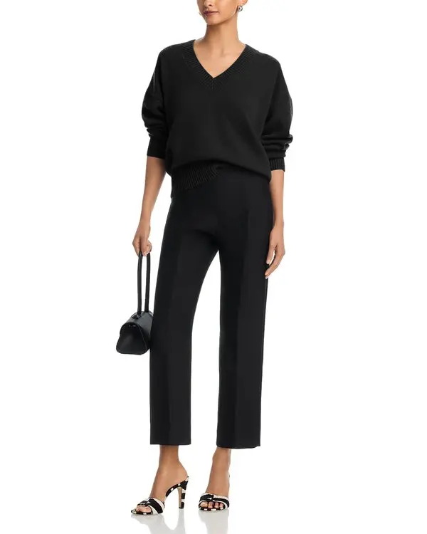 Aqua Cashmere V Neck Drop Shoulder Sweater - Black