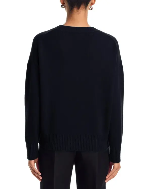 Aqua Cashmere V Neck Drop Shoulder Sweater - Black