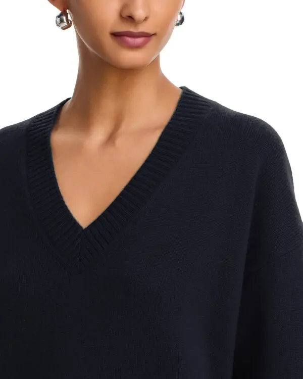 Aqua Cashmere V Neck Drop Shoulder Sweater - Black