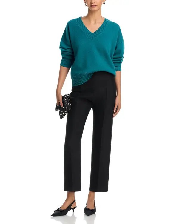 Aqua Cashmere V Neck Drop Shoulder Sweater Exclusive - Peacock
