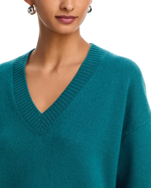 Aqua Cashmere V Neck Drop Shoulder Sweater Exclusive - Peacock