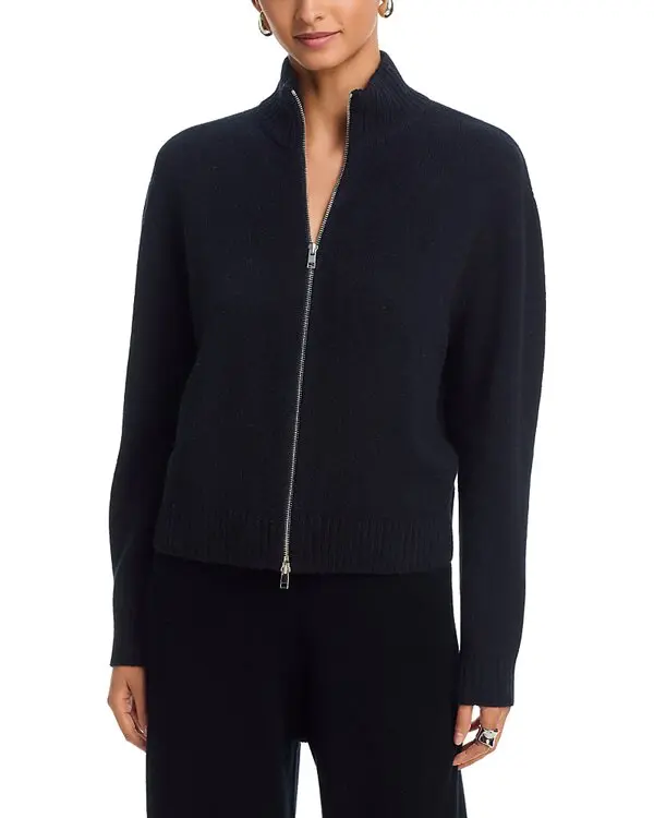 Aqua Brushed Cashmere Zip Front Sweater Exclusive - Black
