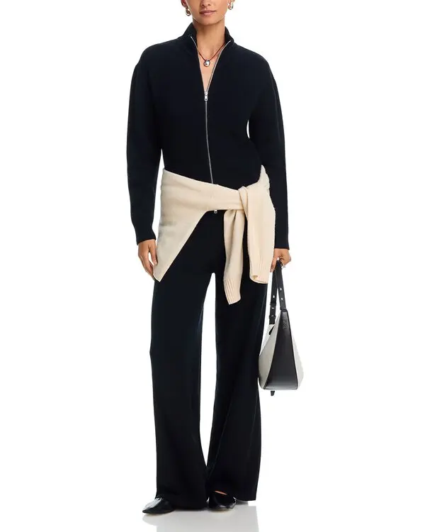 Aqua Brushed Cashmere Zip Front Sweater Exclusive - Black
