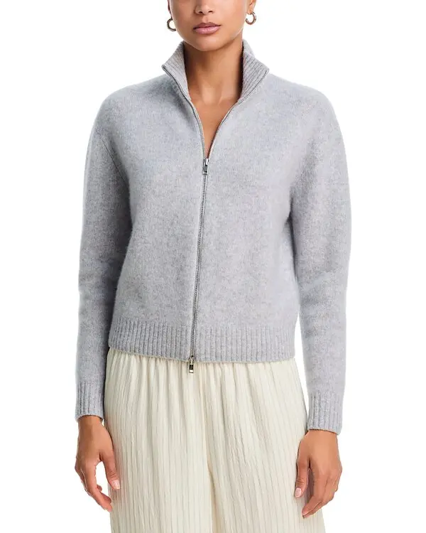 Aqua Brushed Cashmere Zip Front Sweater Exclusive - Light Grey