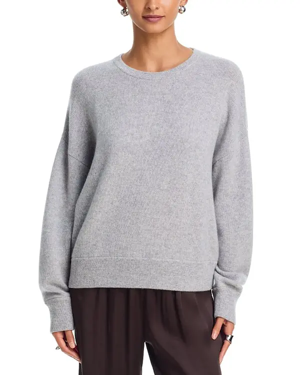 Aqua Drop Shoulder Dolman Crewneck Cashmere Sweater Exclusive - Light Grey