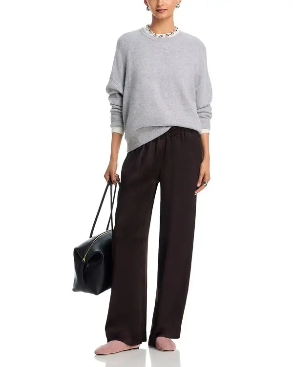 Aqua Drop Shoulder Dolman Crewneck Cashmere Sweater Exclusive - Light Grey