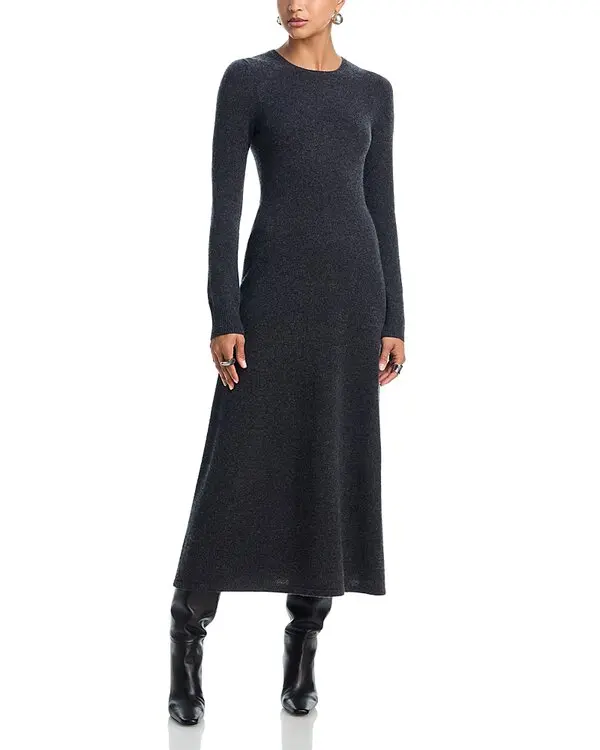 Aqua Cashmere Long Sleeve Midi Dress - Dark Grey