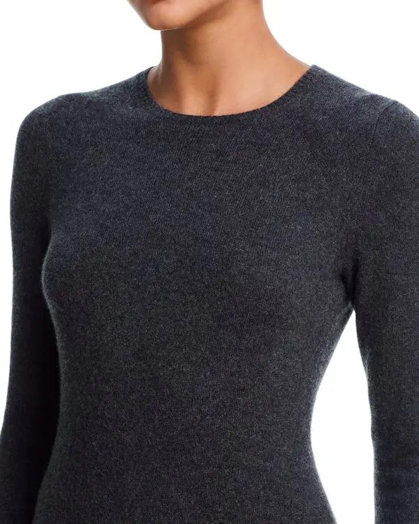 Aqua Cashmere Long Sleeve Midi Dress - Dark Grey