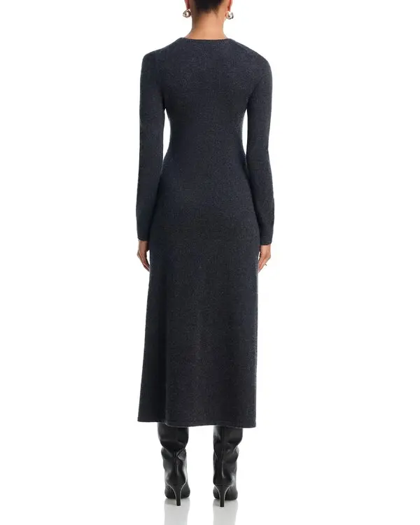 Aqua Cashmere Long Sleeve Midi Dress - Dark Grey