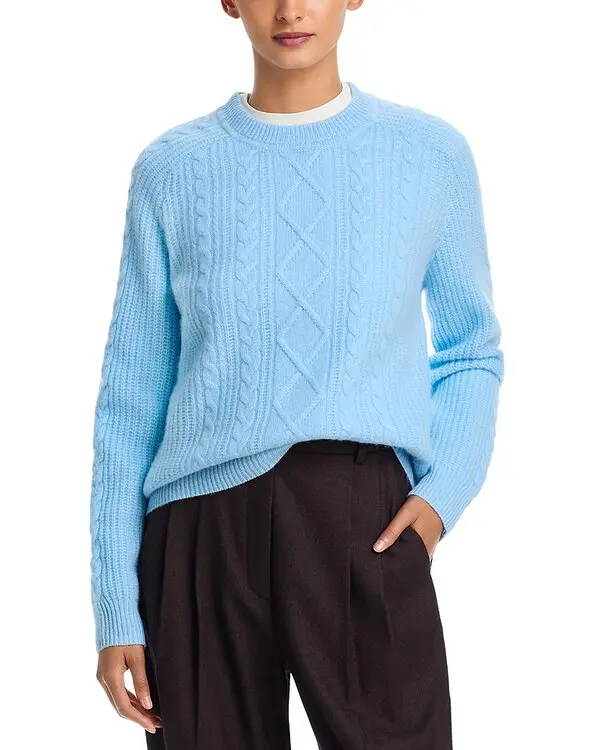 Aqua Cashmere Cable Knit Raglan Sleeve Sweater - Bright Sky