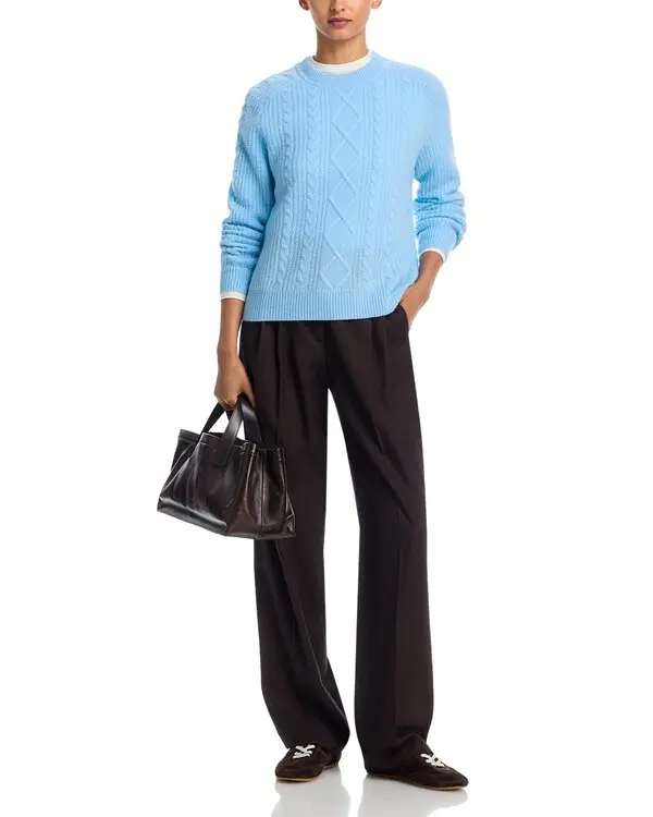 Aqua Cashmere Cable Knit Raglan Sleeve Sweater - Bright Sky