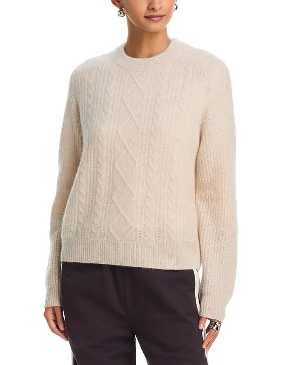 Aqua Cashmere Cable Knit Raglan Sleeve Sweater - Oatmeal