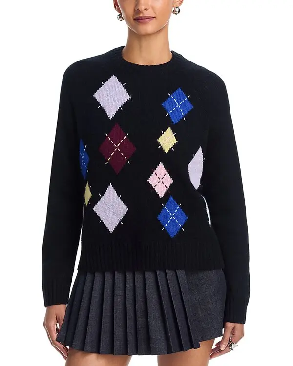Aqua Cashmere Argyle Crewneck Sweater Exclusive
