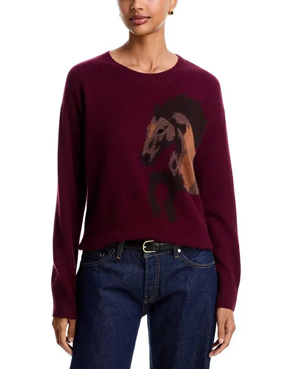 Aqua Cashmere Crewneck Sweater - Black Cherry