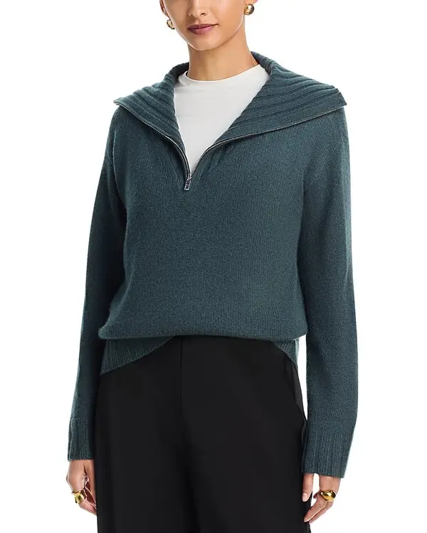 Aqua Cashmere Half Zip Sweater Exclusive - Army