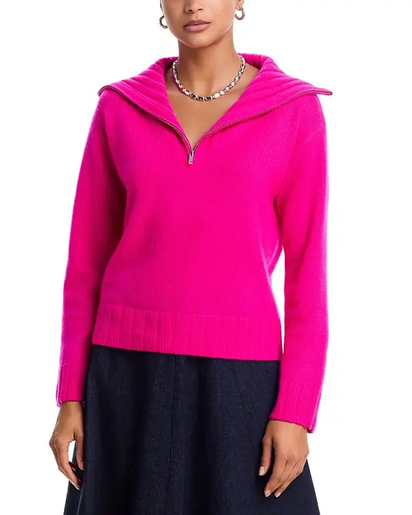 Aqua Cashmere Half-zip Sweater - Knockout Pink