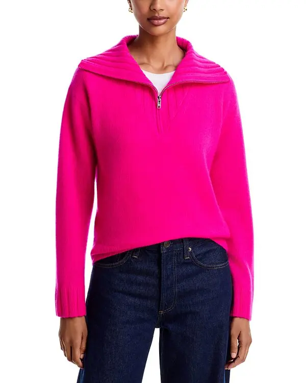 Aqua Cashmere Half-zip Sweater - Knockout Pink