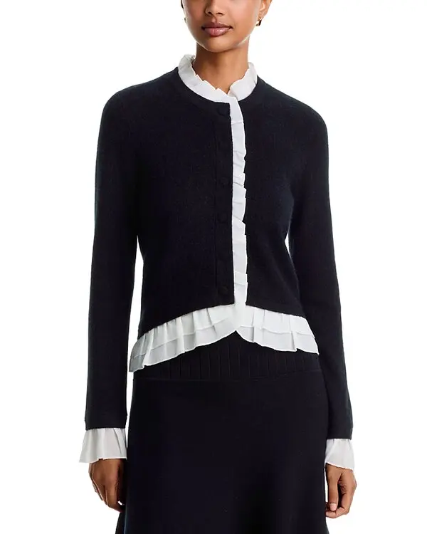 Aqua Cashmere 100% Cashmere Crewneck Cardigan Sweater Exclusive - Black