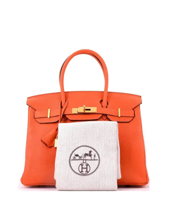 Hermès Birkin 30 Handbag Orange Clemence With Gold Hardware