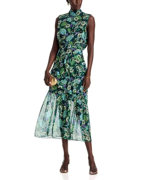 Saloni Fleur Ruffle Midi Dress