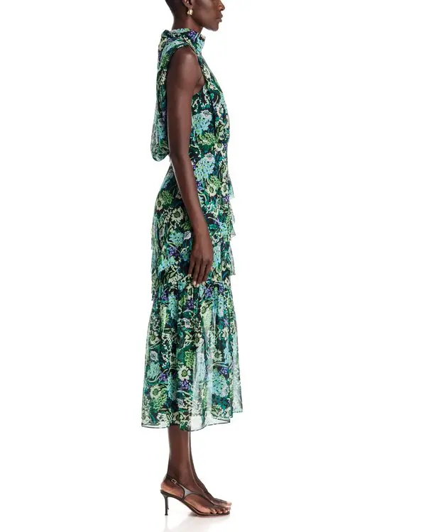 Saloni Fleur Ruffle Midi Dress