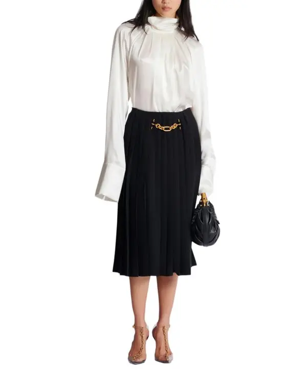 Balmain Pleated Midi Skirt With Embellished Detail