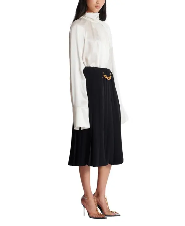 Balmain Pleated Midi Skirt With Embellished Detail