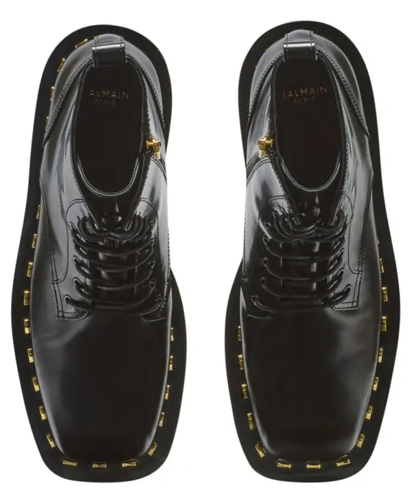 Balmain Glazed Leather Army Boots