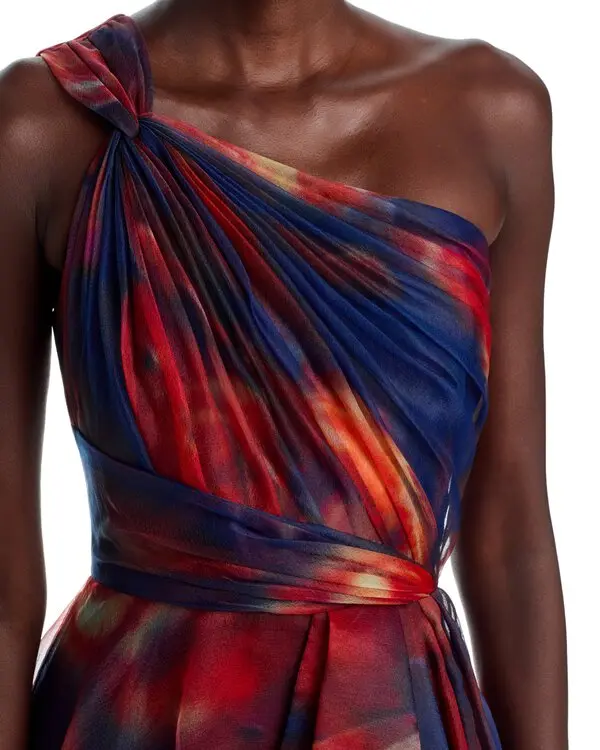Theia Meadow Printed One Shoulder Gown