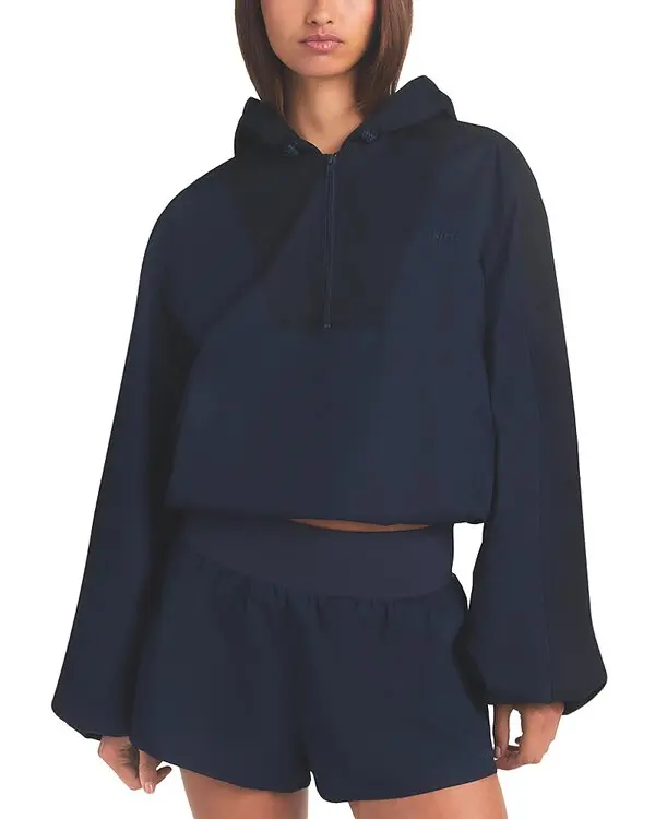 SKIMS Woven Cotton Half Zip Pullover - Navy